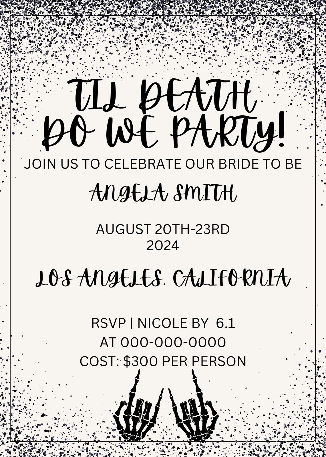 Til Death Do We Party Bachelorette Invitation - Edgy Skeleton Theme ...