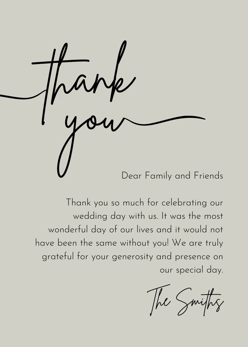 Wedding Guest Friends and Family Customizable Thank You Cards, DIY ...