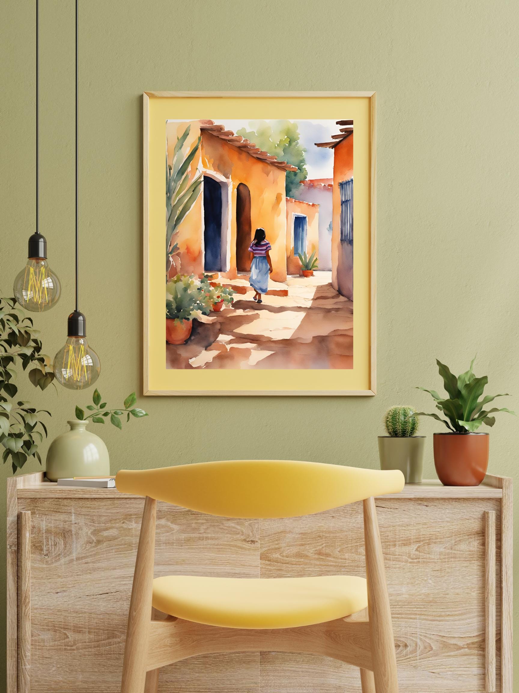 Tropical Mexican Village Watercolor Art Print With Villager, Rustic ...