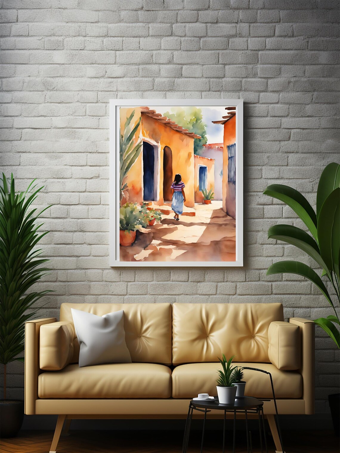 Tropical Mexican Village Watercolor Art Print With Villager, Rustic ...