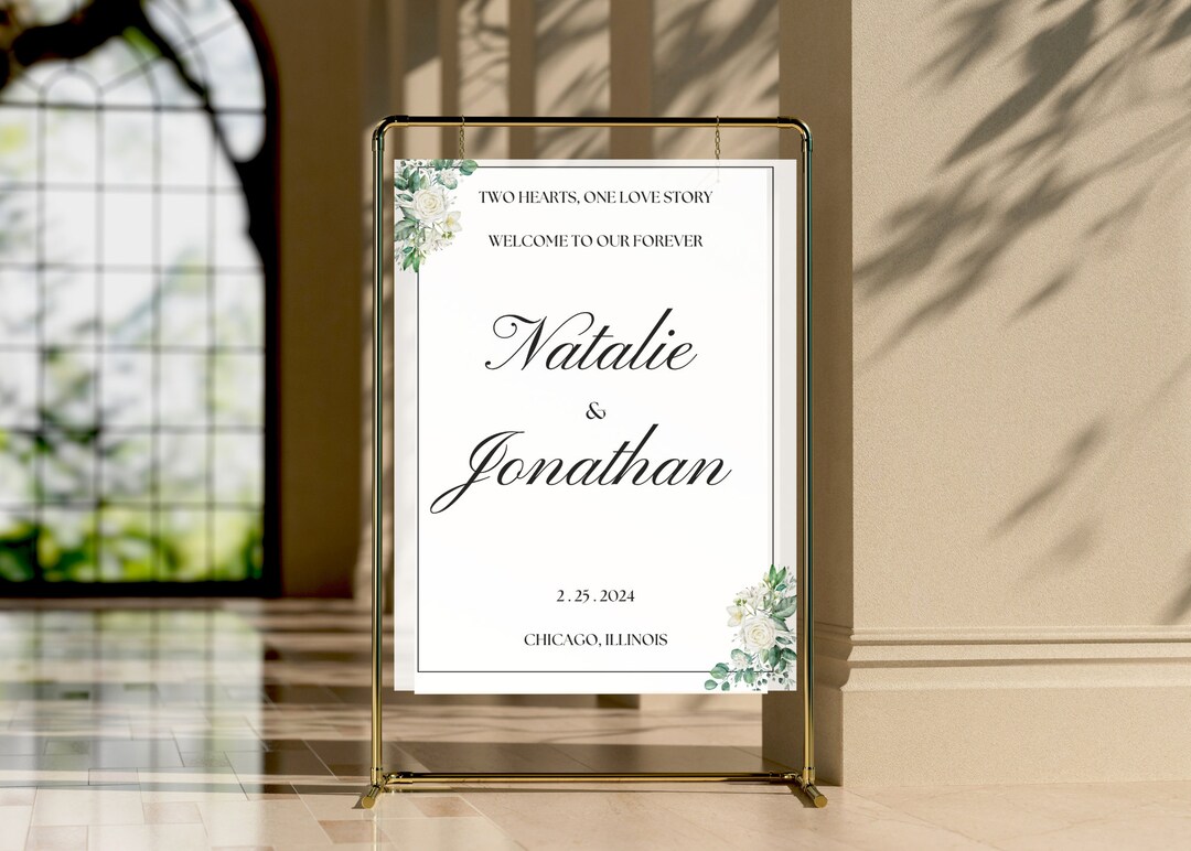 Floral Bliss Wedding Welcome Sign - Rustic Wooden Entrance Sign With ...