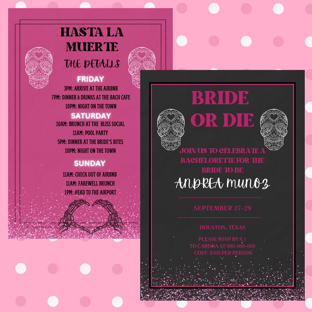 Bride or Die Fiesta! Hasta La Muerte Bachelorette Party Invitation ...