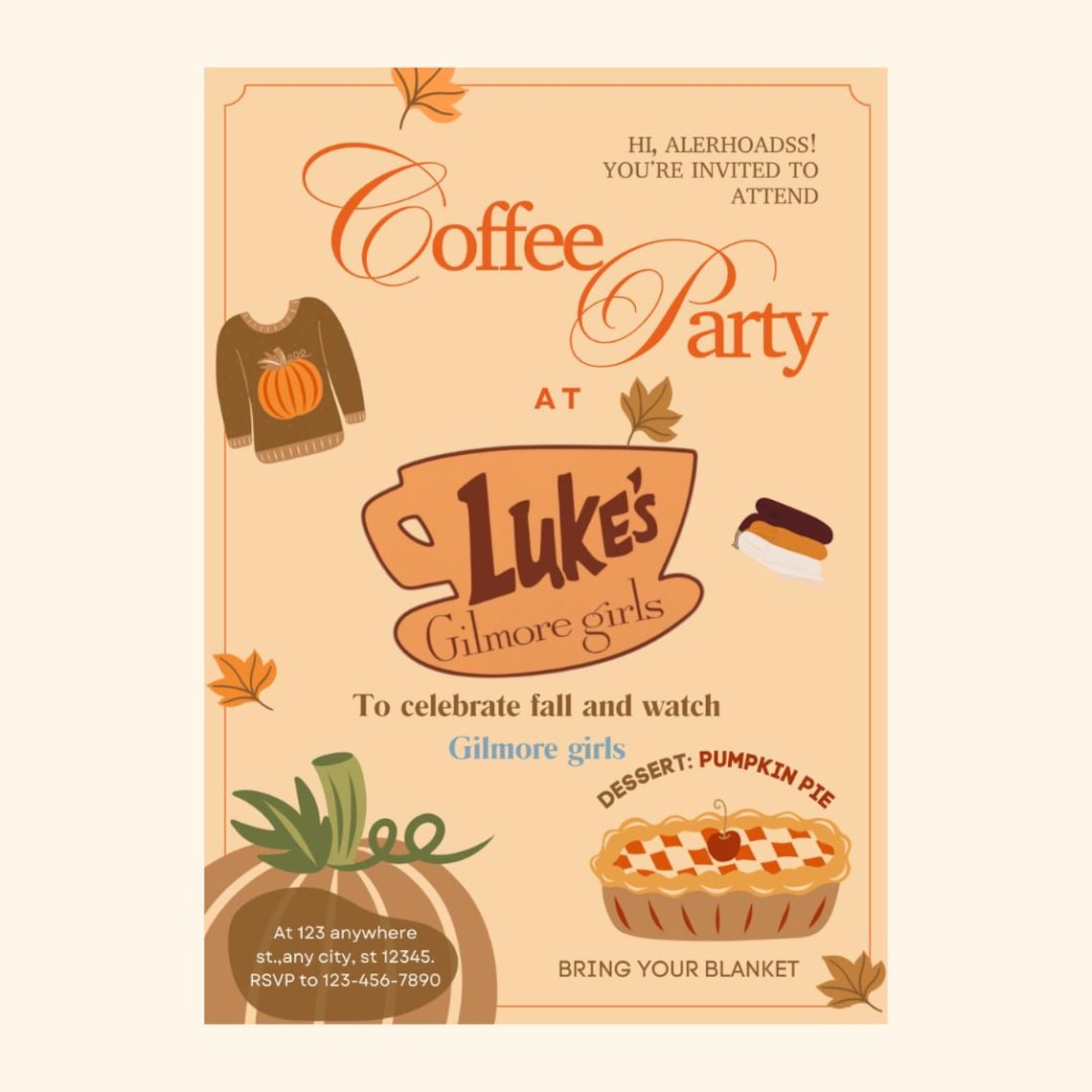 Coffee Party Invitation Template, Editable Nvitation, Gilmore Girl ...