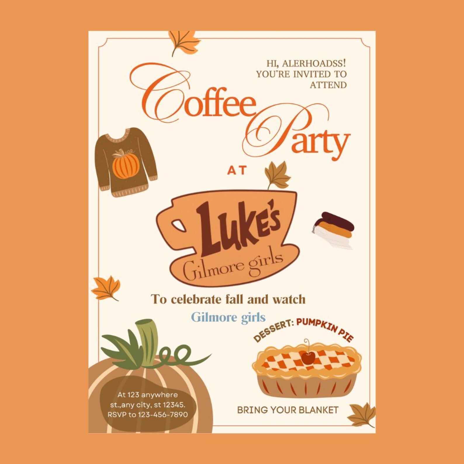Coffee Party Invitation Template, Editable Nvitation, Gilmore Girl ...