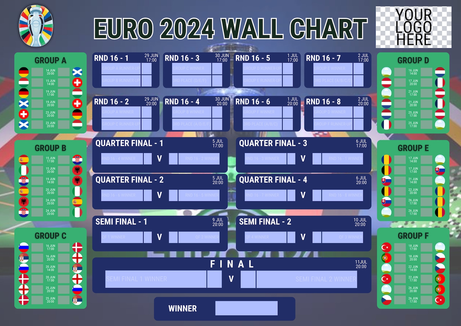 Pre-order: A2 EURO 2024 WALL CHART With Group Game Fixtures - Etsy Hong ...