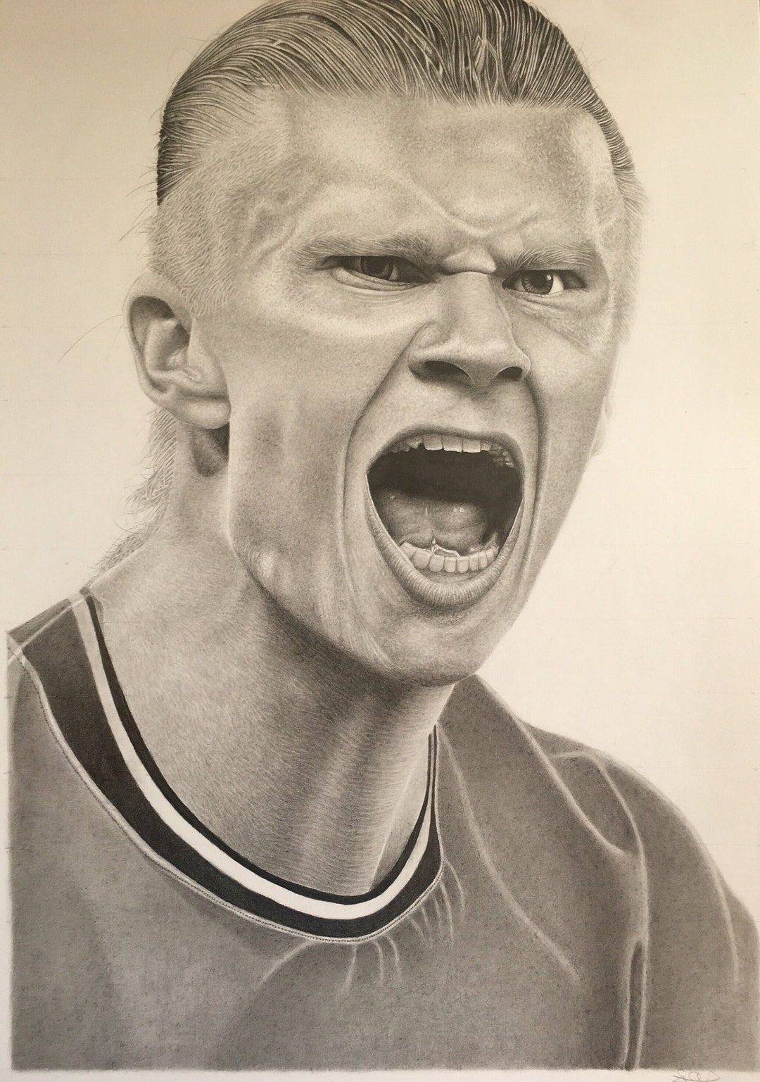 Dibujo a lápiz de Erling Haaland. - Etsy México