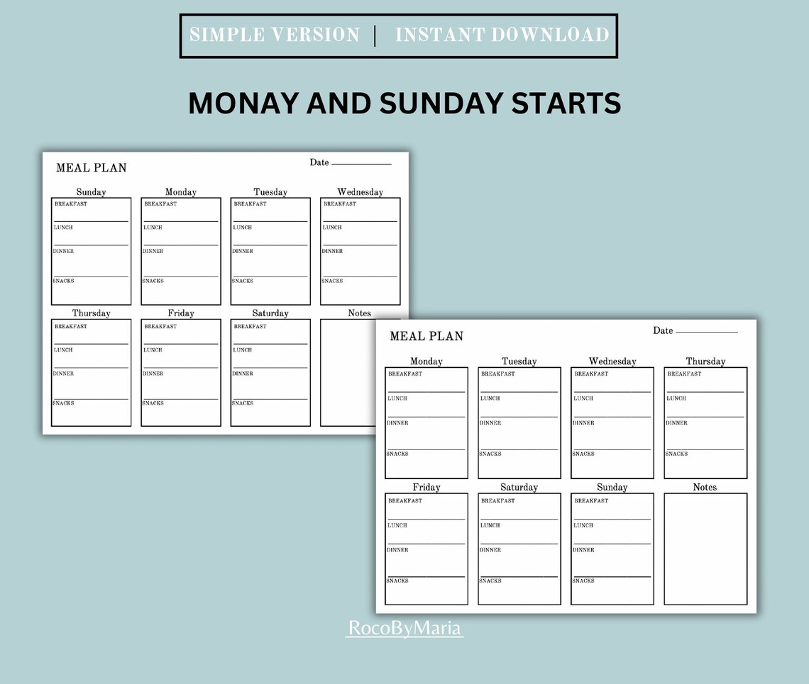 Printable Simple Meal Planner and Grocery List - Etsy