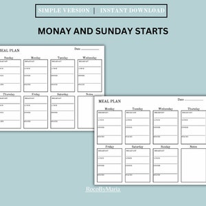 Printable Simple Meal Planner and Grocery List - Etsy