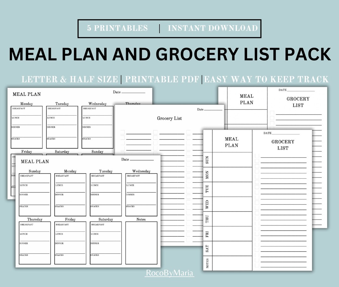 Printable Simple Meal Planner and Grocery List - Etsy