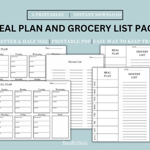 Printable Simple Meal Planner and Grocery List - Etsy
