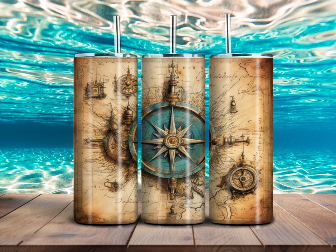 Nautical Compass Map Tumbler Wrap: Vintage Ocean Design (digital ...