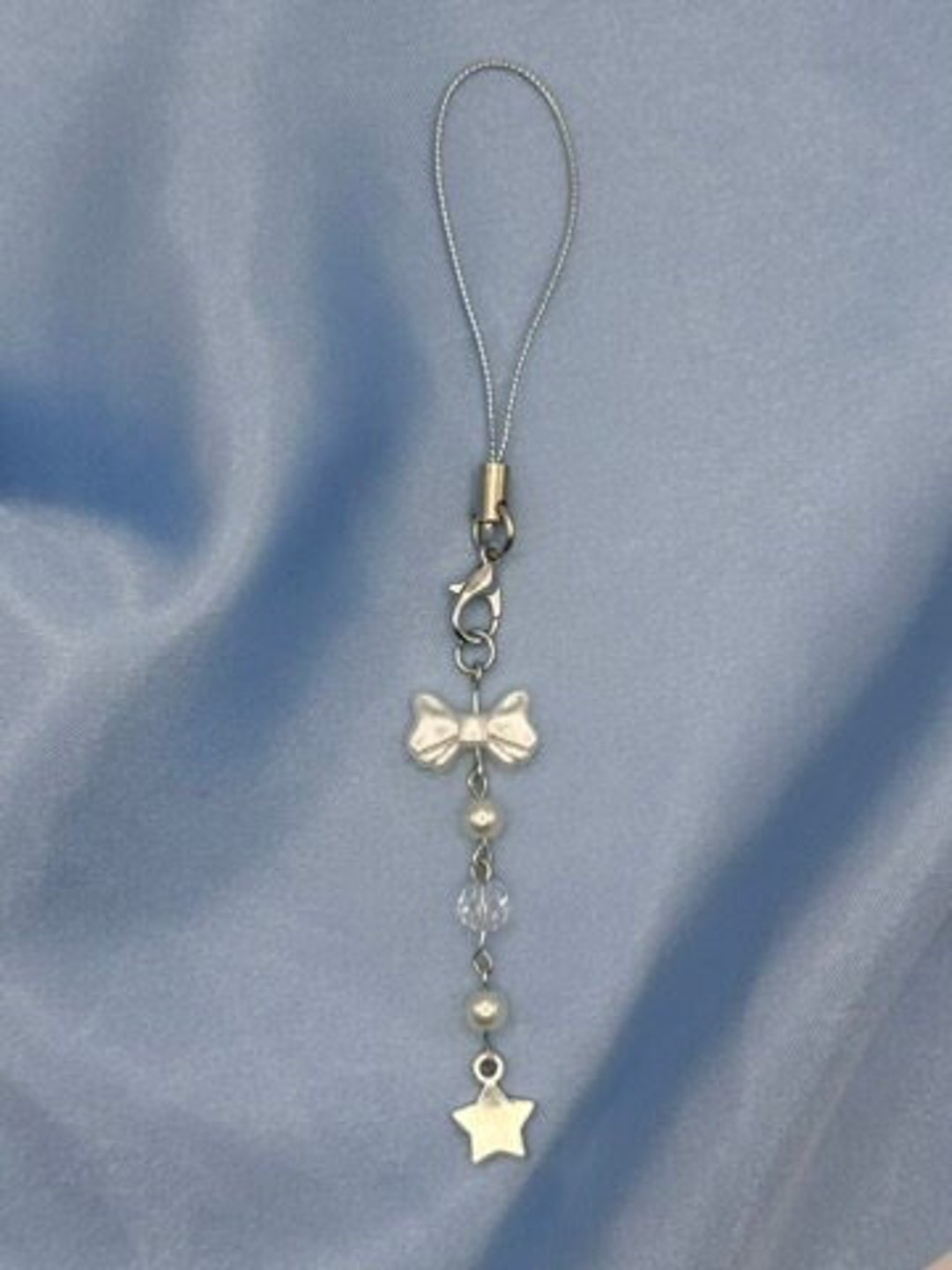 Mini Bow and Star Phone Charm With Pearl and Crystal Beads - Etsy