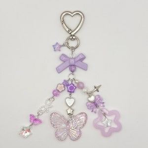 Lilac Butterfly Keychain With Crystal Beads, Y2k-inspired Chunky ...