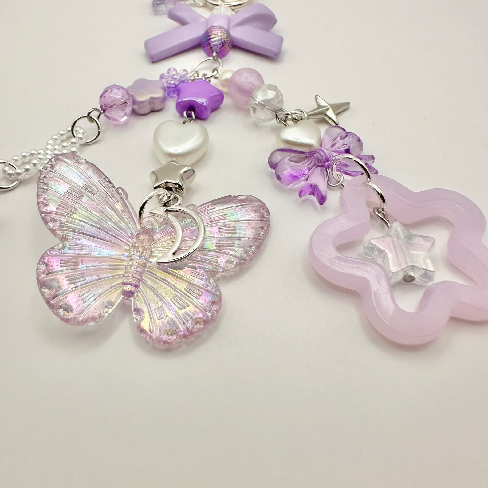 Lilac Butterfly Keychain With Crystal Beads, Y2k-inspired Chunky ...