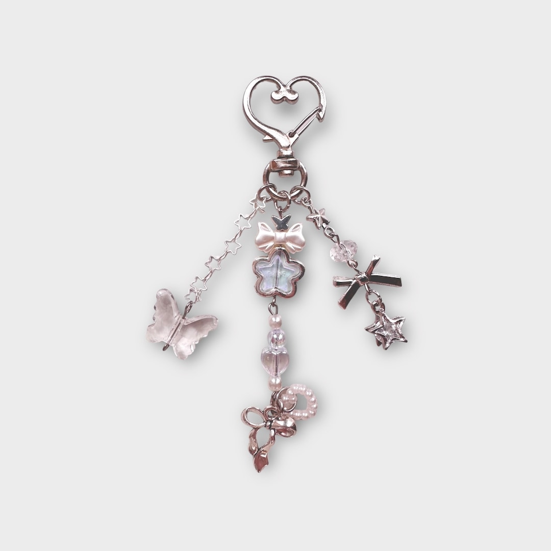 Chunky Silver and Pearl Keychain Y2k Accessory With Butterfly Charm - Etsy