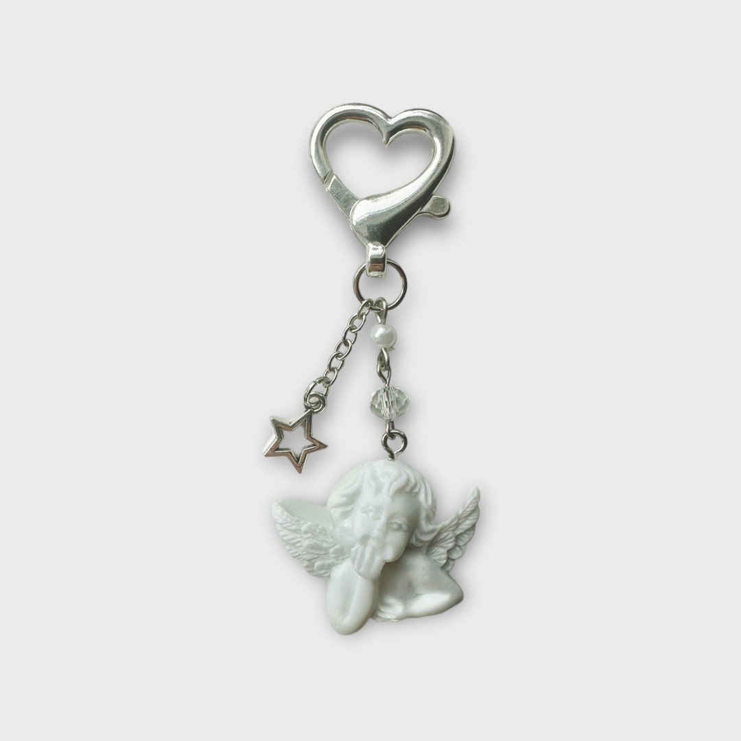 Mini Angel Y2k Heart Keychain With Star Charm - Etsy