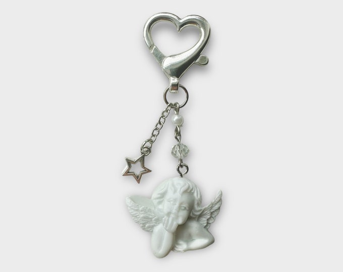 Mini Angel Y2k Heart Keychain With Star Charm - Etsy