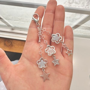 Cosmic Shooting Star Keychain in Silver With Baby Blue Stars and Star ...