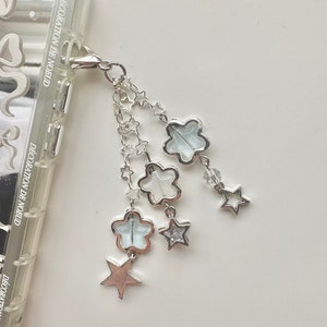 Cosmic Shooting Star Keychain in Silver With Baby Blue Stars and Star ...