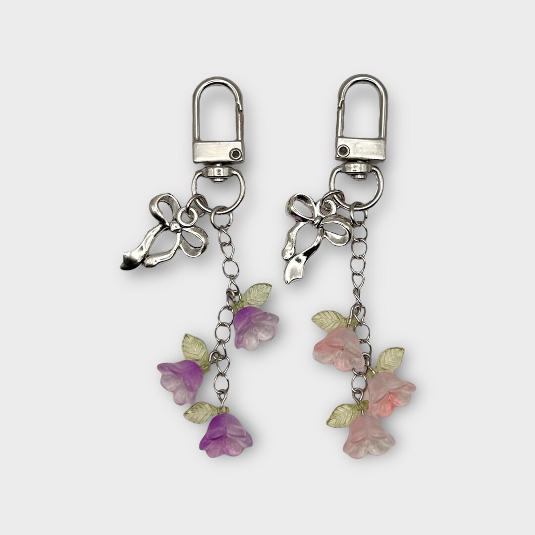 Dainty Glass Flower Garden Keychain, Coquette Inspired, Pink or Purple ...