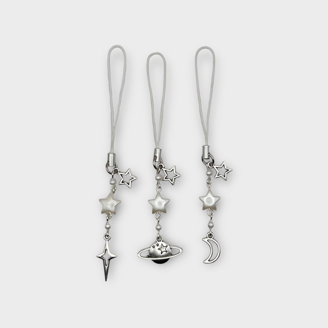 Cosmic Silver Y2k Star Phone Charm With White Strap! Planet, Star, or ...