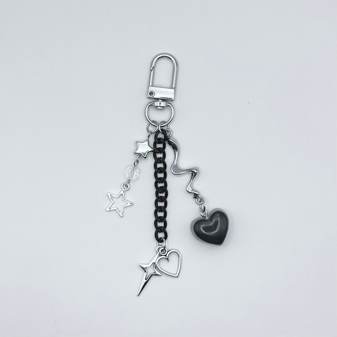 Black and Silver Y2K Chain Keychain With Chunky Black Heart Charm - Etsy