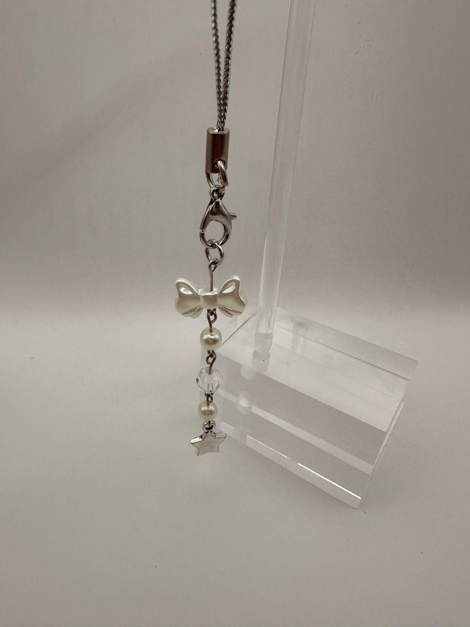 Mini Bow and Star Phone Charm With Pearl and Crystal Beads - Etsy