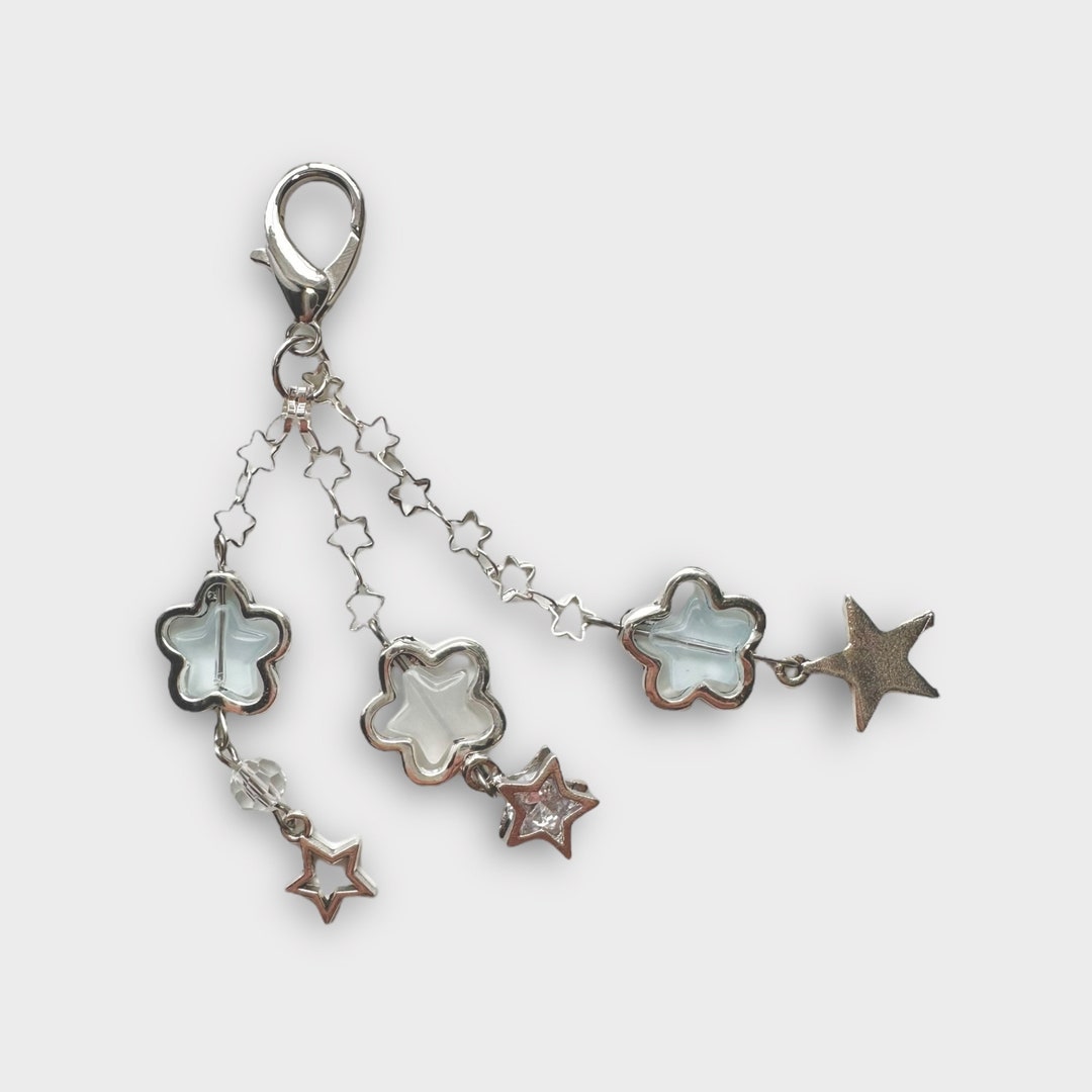Cosmic Shooting Star Keychain in Silver With Baby Blue Stars and Star ...