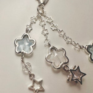Cosmic Shooting Star Keychain in Silver With Baby Blue Stars and Star ...