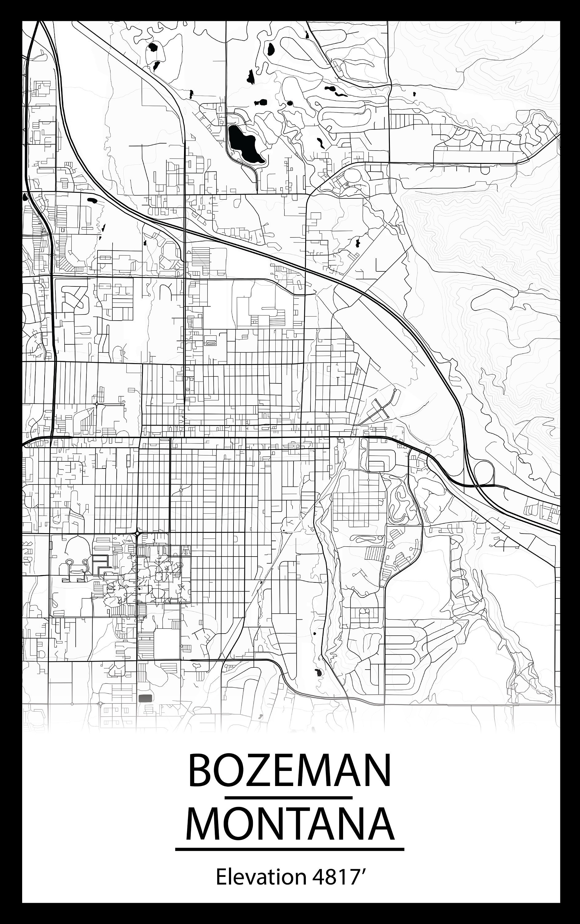 Map of Bozeman, Montana Instant Digital Download Art, Print, Wall Map ...