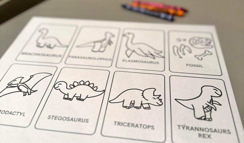 Dino Printable Coloring Flashcards - Etsy