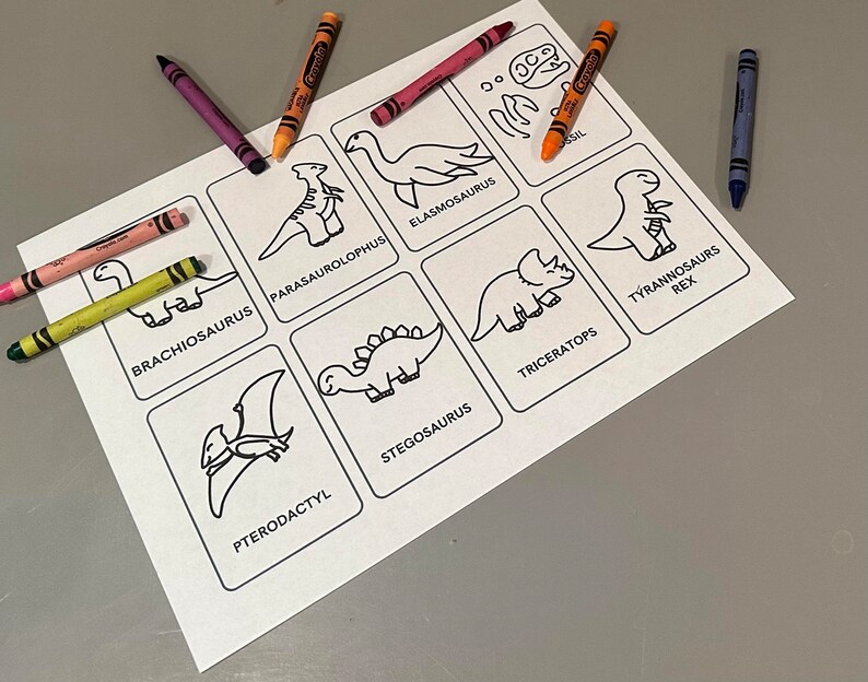 Dino Printable Coloring Flashcards - Etsy