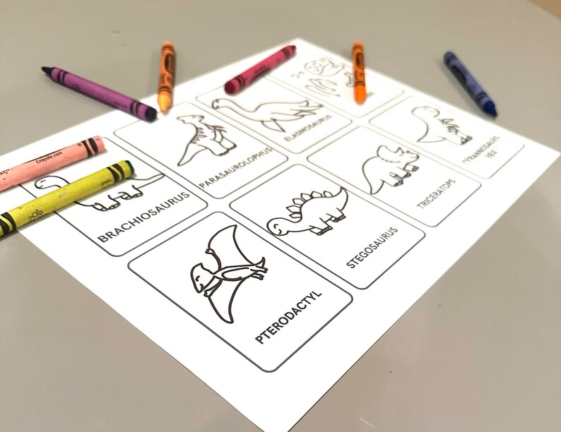 Dino Printable Coloring Flashcards - Etsy