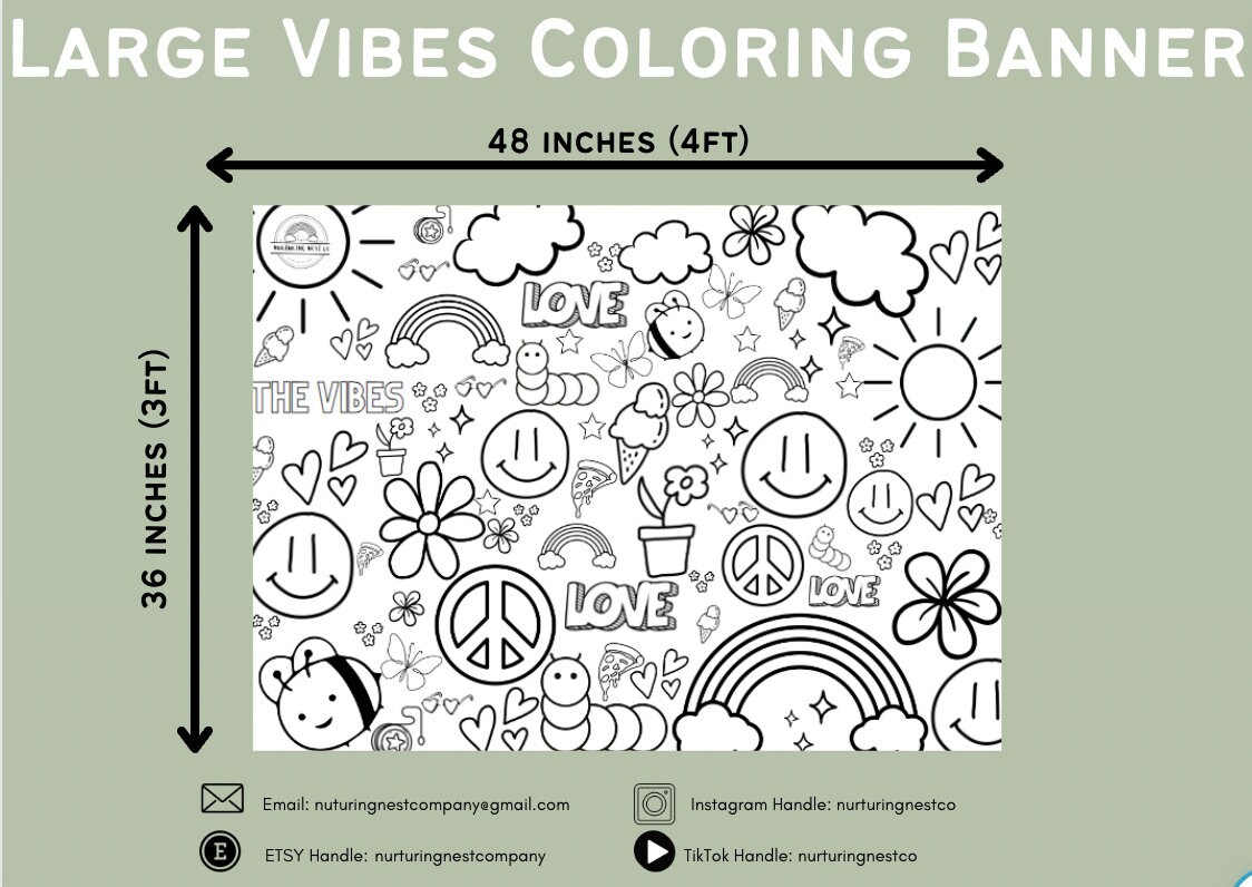 Large Good Vibes Coloring Banner 48 Inches by 36 Inches - Etsy
