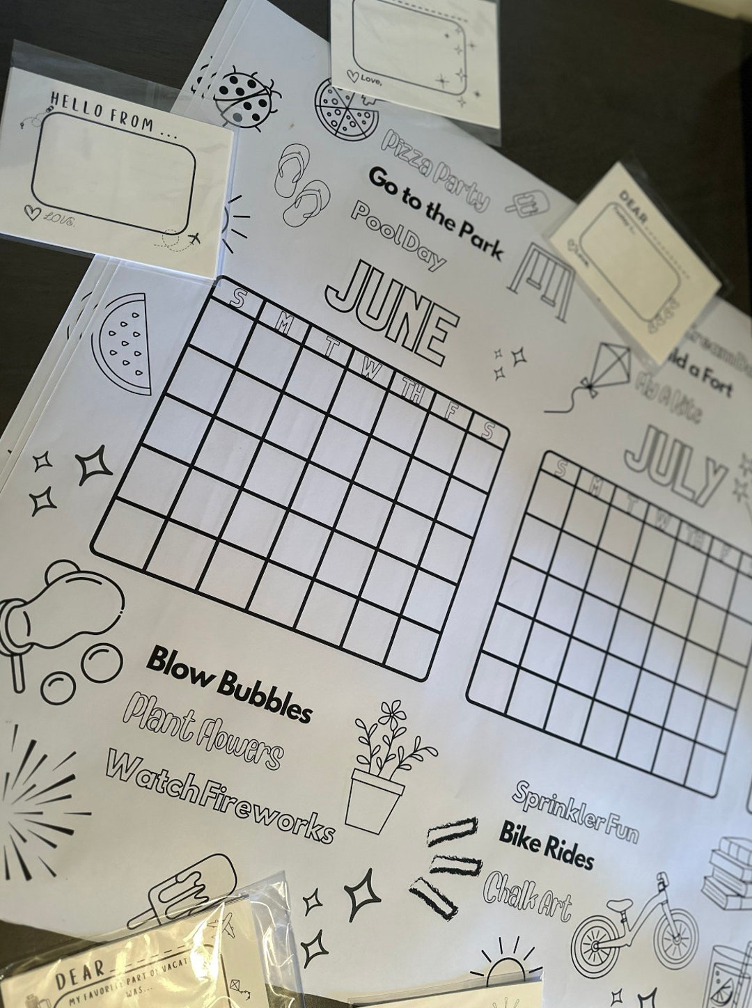 Summer Coloring Bundle includes: 3x2 Summer Bucket List Calendar Poster ...