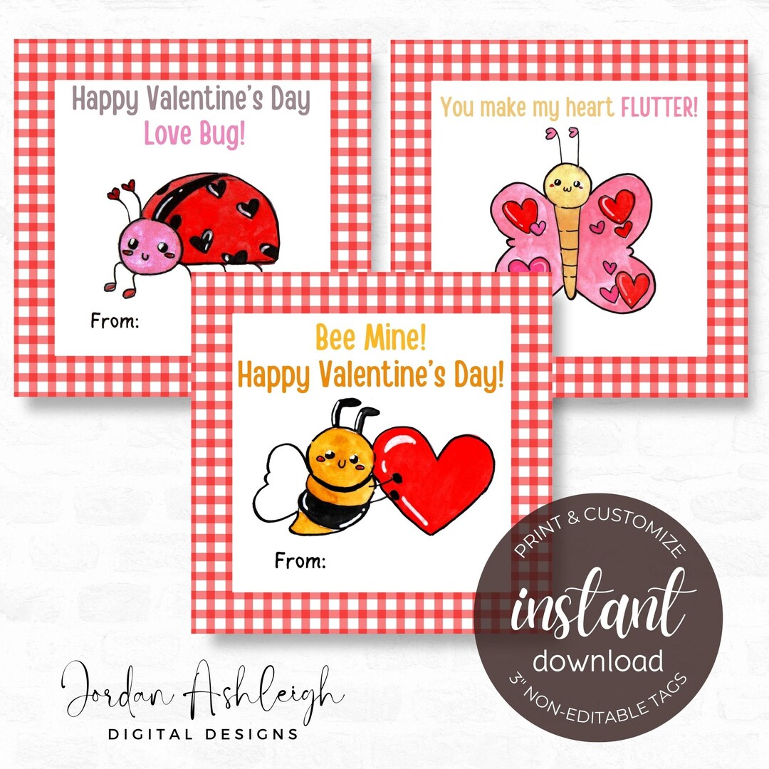 Printable Bugs Valentine's Cards for Kids - Etsy