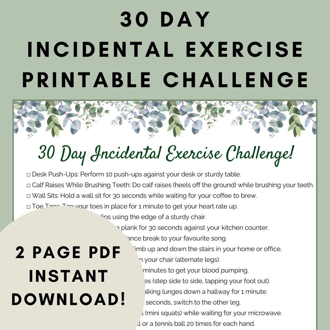 Printable 30 Day Fitness Challenge for Home Easy Incidental Exercises ...