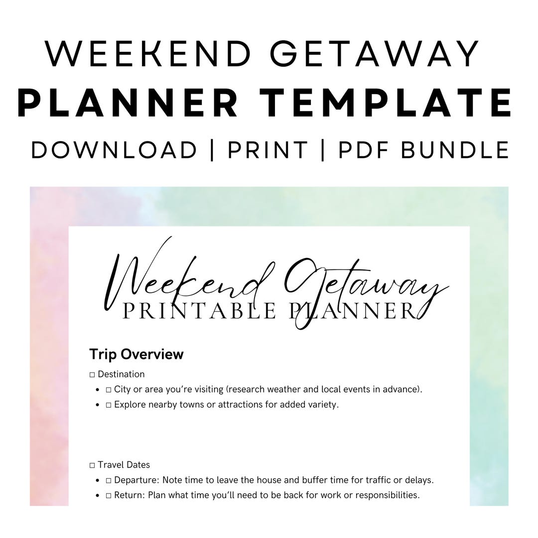 Weekend Getaway Planner Printable – Packing Checklist, Budget Tracker ...