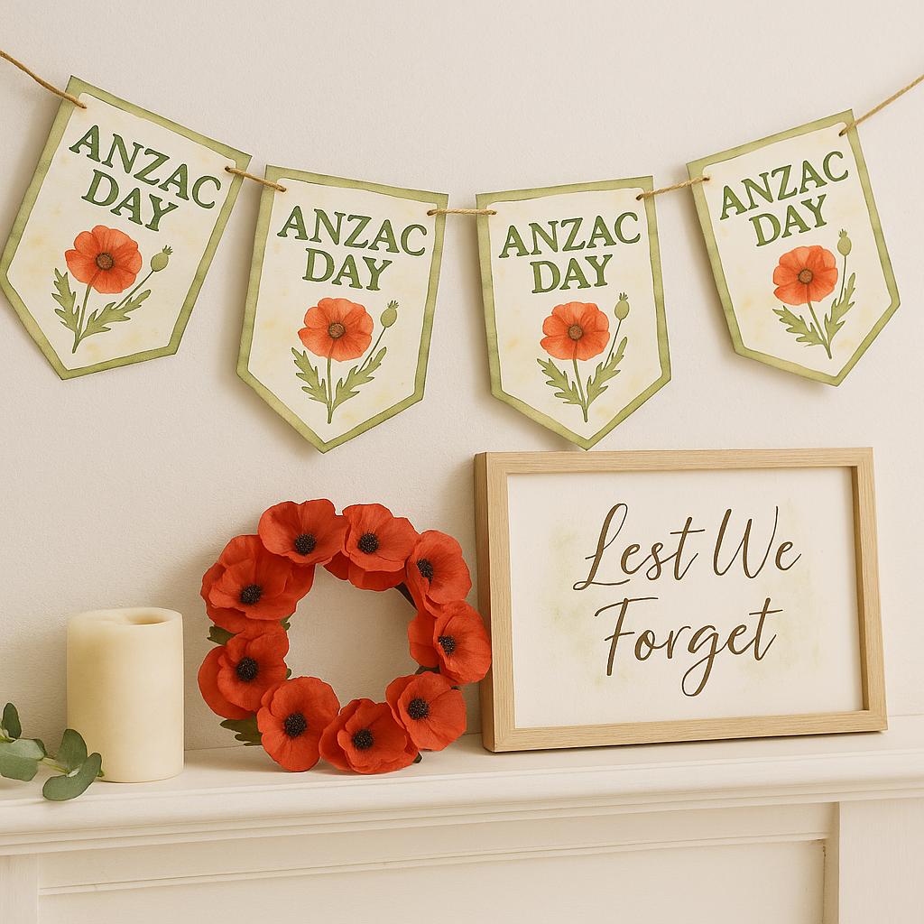 Printable ANZAC Day Poppy Bunting – A4 Flag - Lest We Forget | Memorial ...