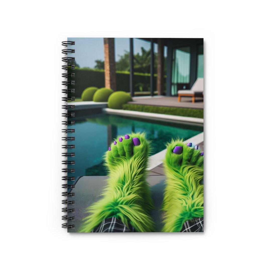 Furry Green Monster Relaxing by the Pool Journal Spiral Notebook Ruled ...