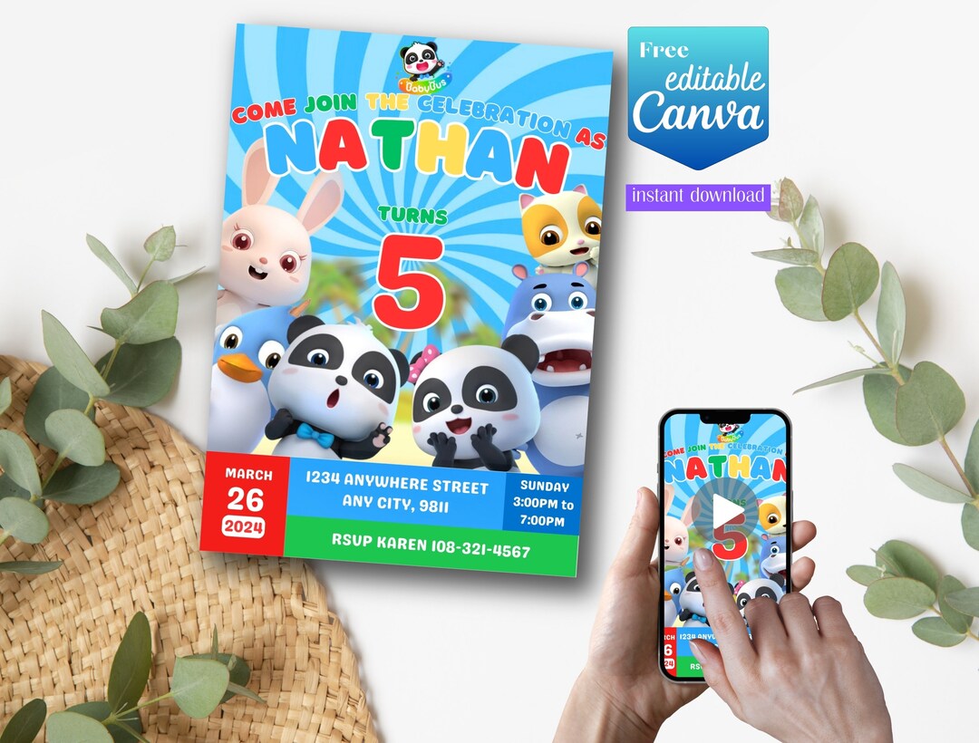 Customized Baby Bus Birthday Invitation - Babybus Digital Birthday ...