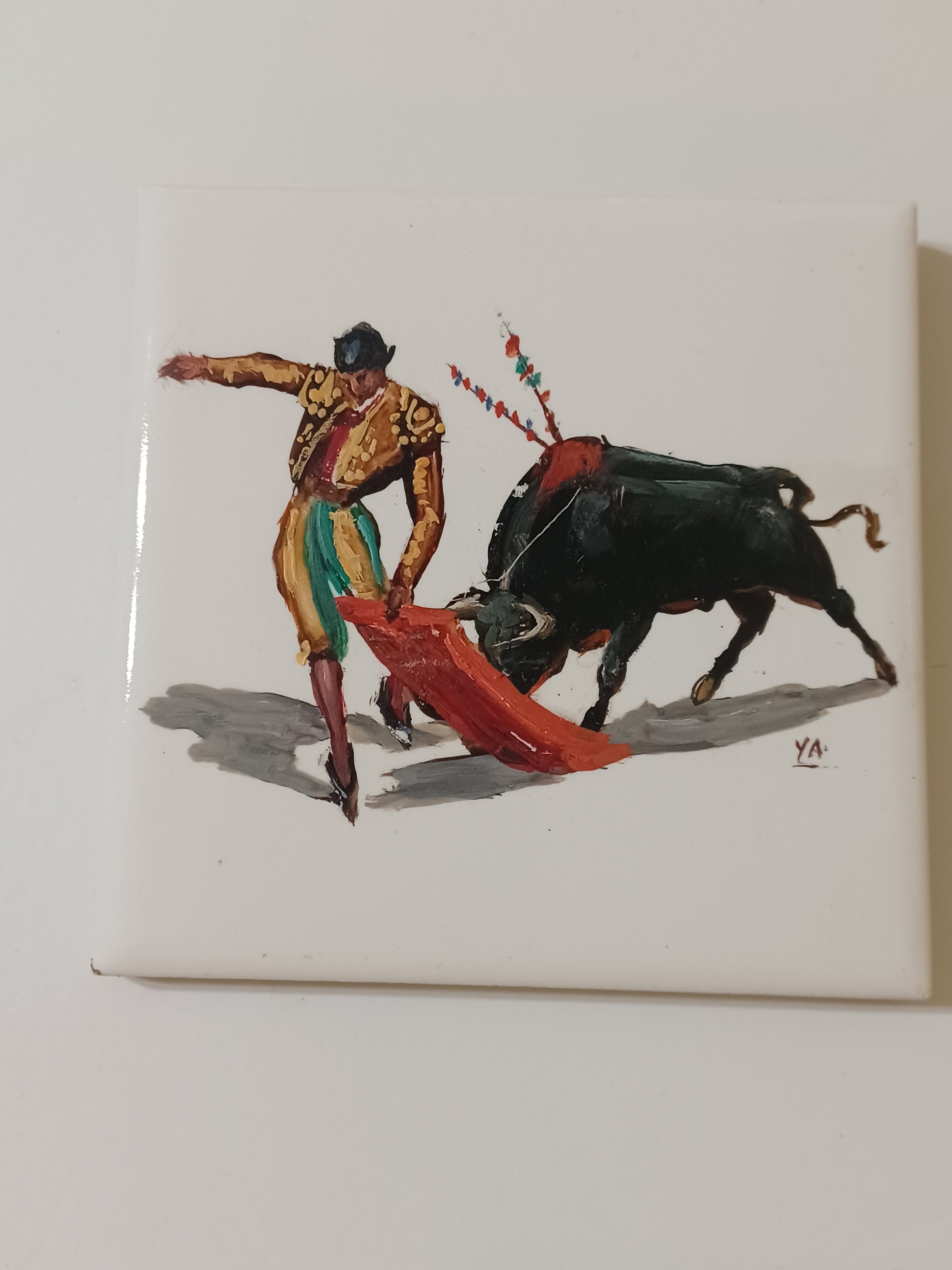 Vintage Bull Fighting Scene Hand Painted Ceramic Tiles - Etsy