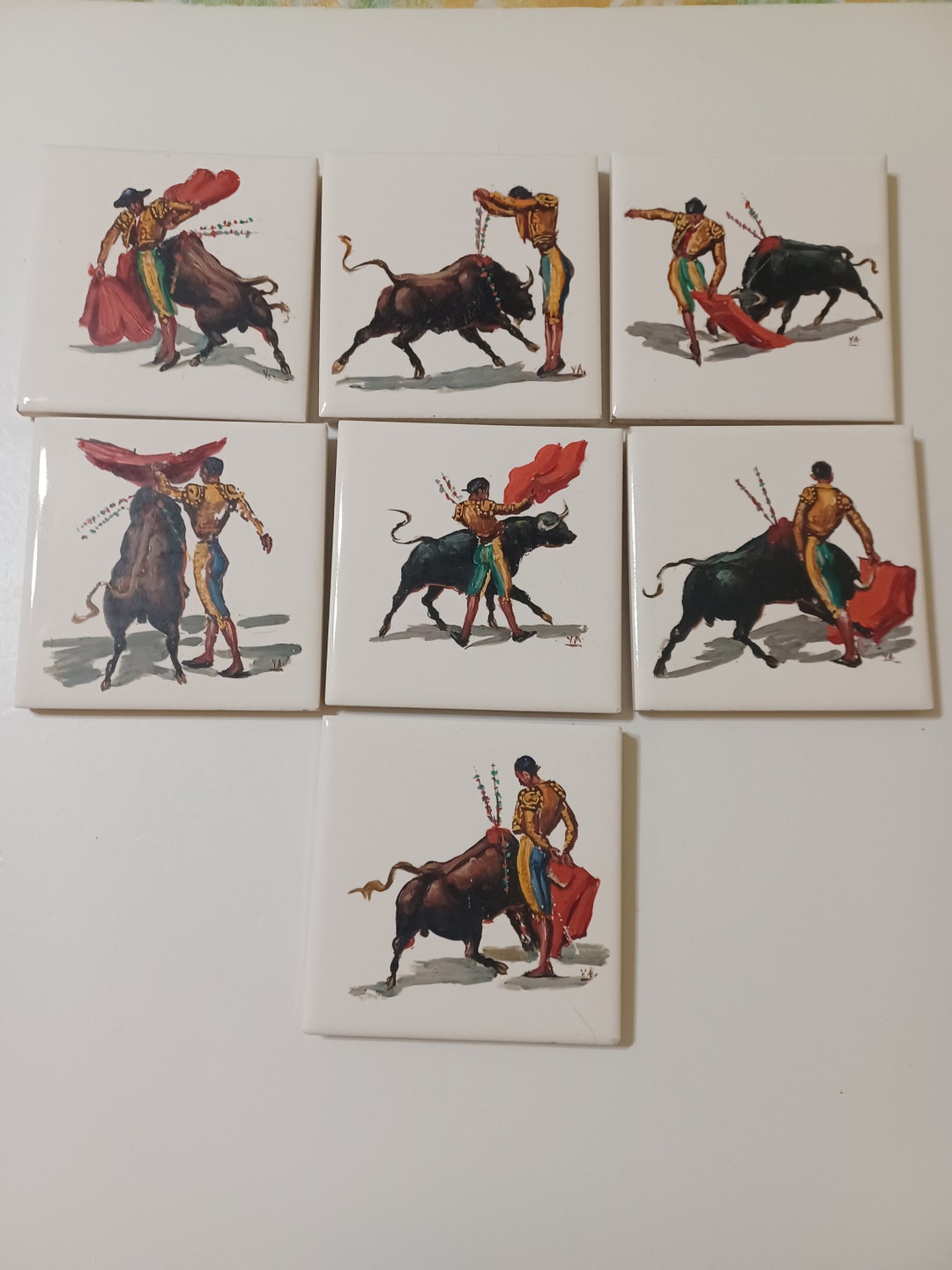 Vintage Bull Fighting Scene Hand Painted Ceramic Tiles - Etsy