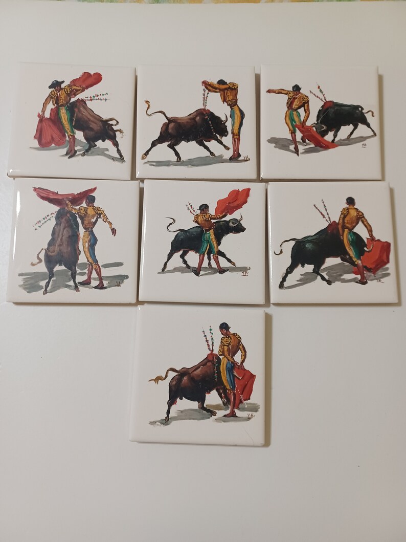 Vintage Bull Fighting Scene Hand Painted Ceramic Tiles - Etsy