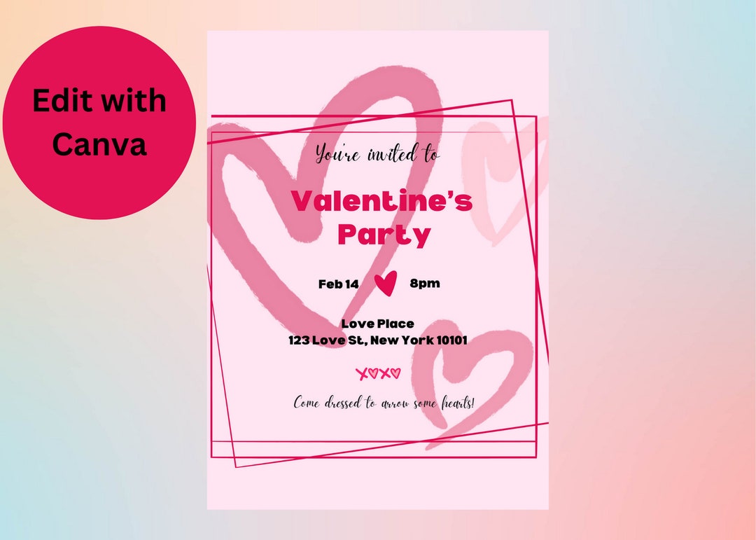 Editable Canva Template Valentine's Day Party Invitation, Valentine's ...