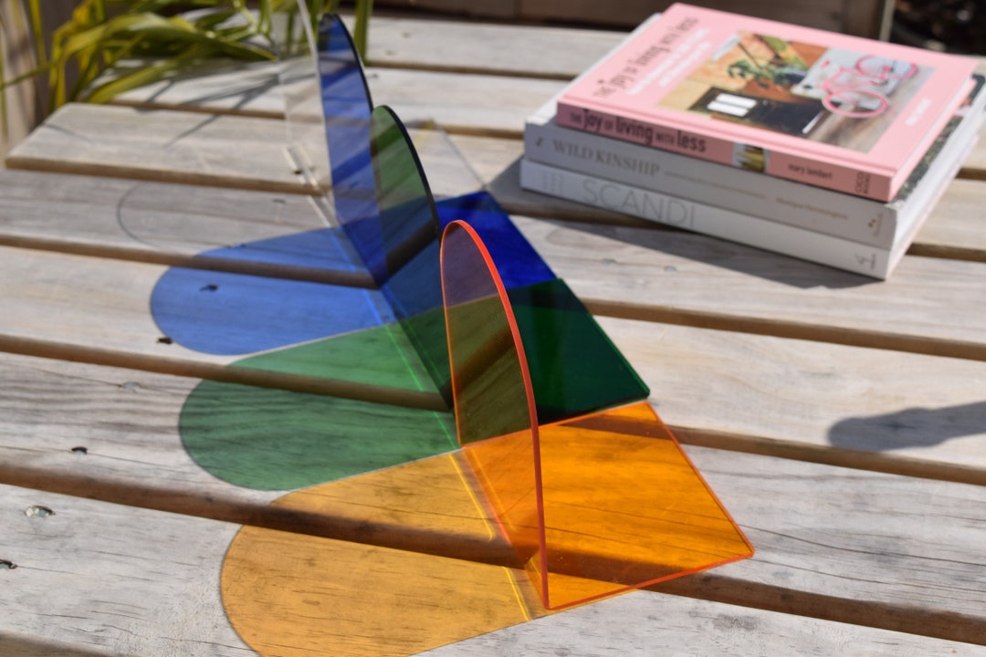 Modern Acrylic Bookend: Clear, Blue, Green, or Yellow - Etsy