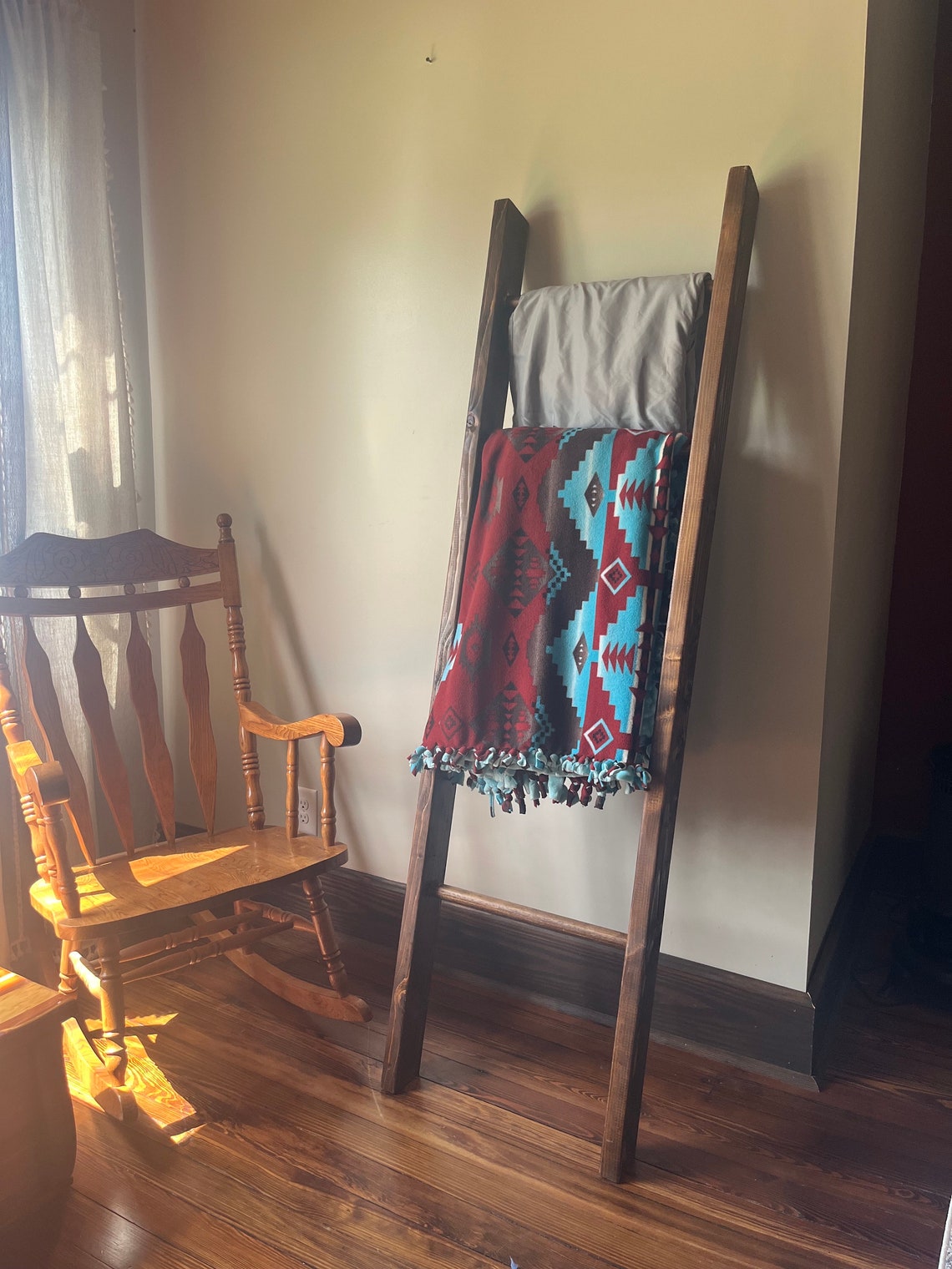 Rustic Blanket Ladder, Quilt Ladder, Handmade, 6ft Decorative Wooden ...