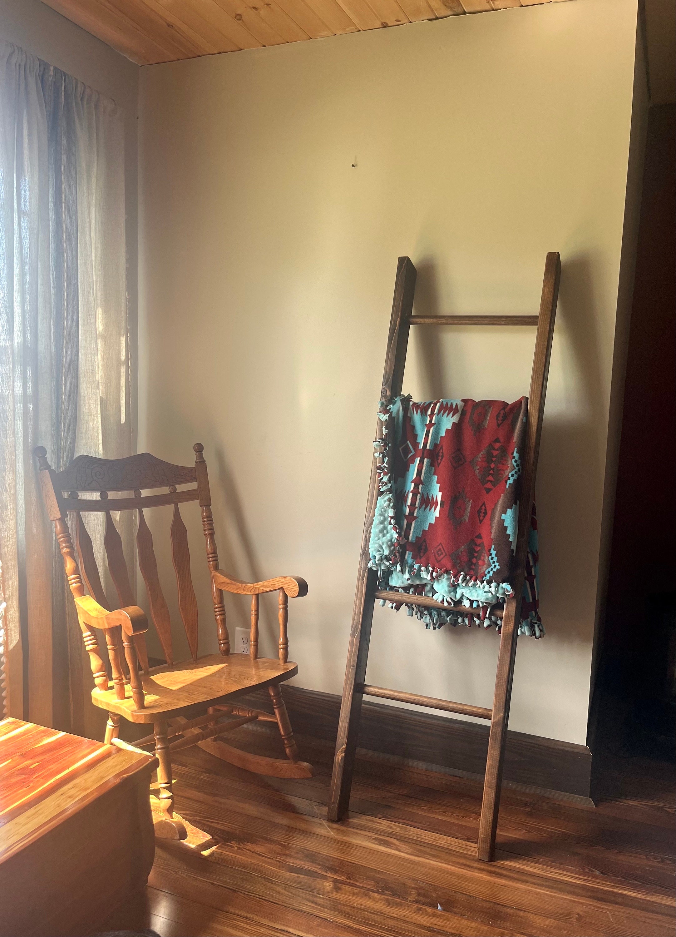 Rustic Blanket Ladder, Quilt Ladder, Handmade, 6ft Decorative Wooden ...