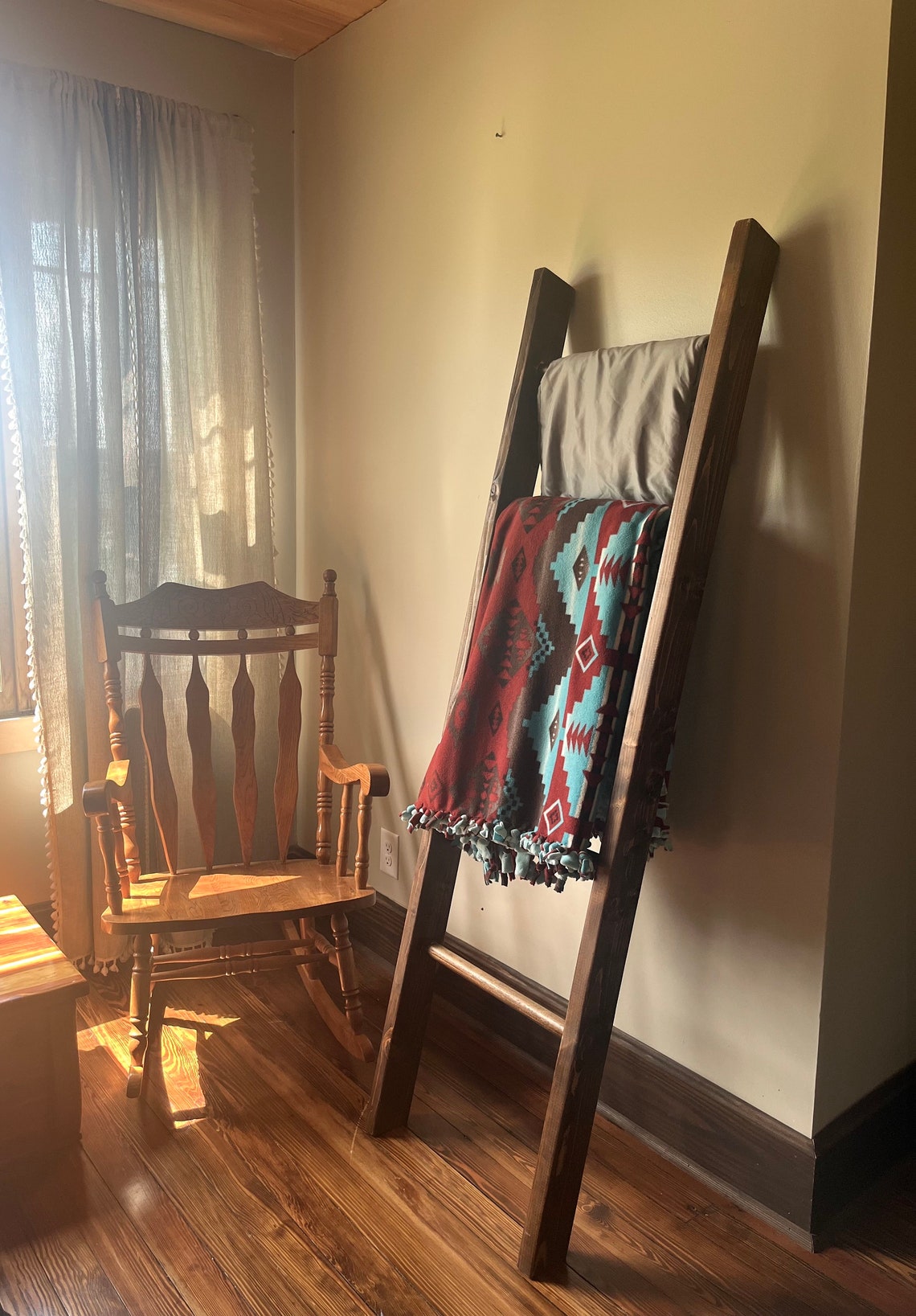 Rustic Blanket Ladder, Quilt Ladder, Handmade, 6ft Decorative Wooden ...