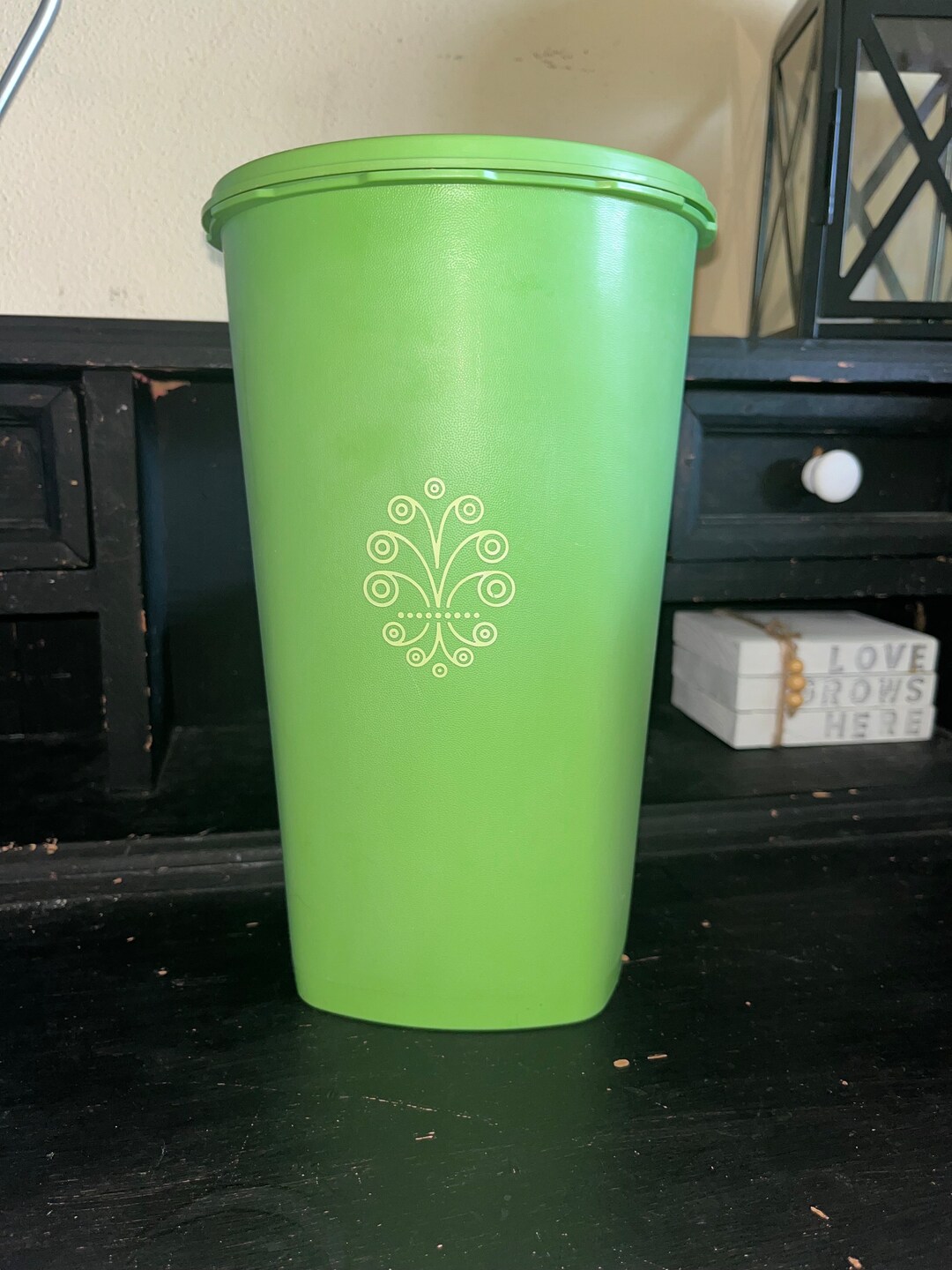 Vintage Tupperware Tall Canister Snackkeeper Apple Green 1222 With 808 ...